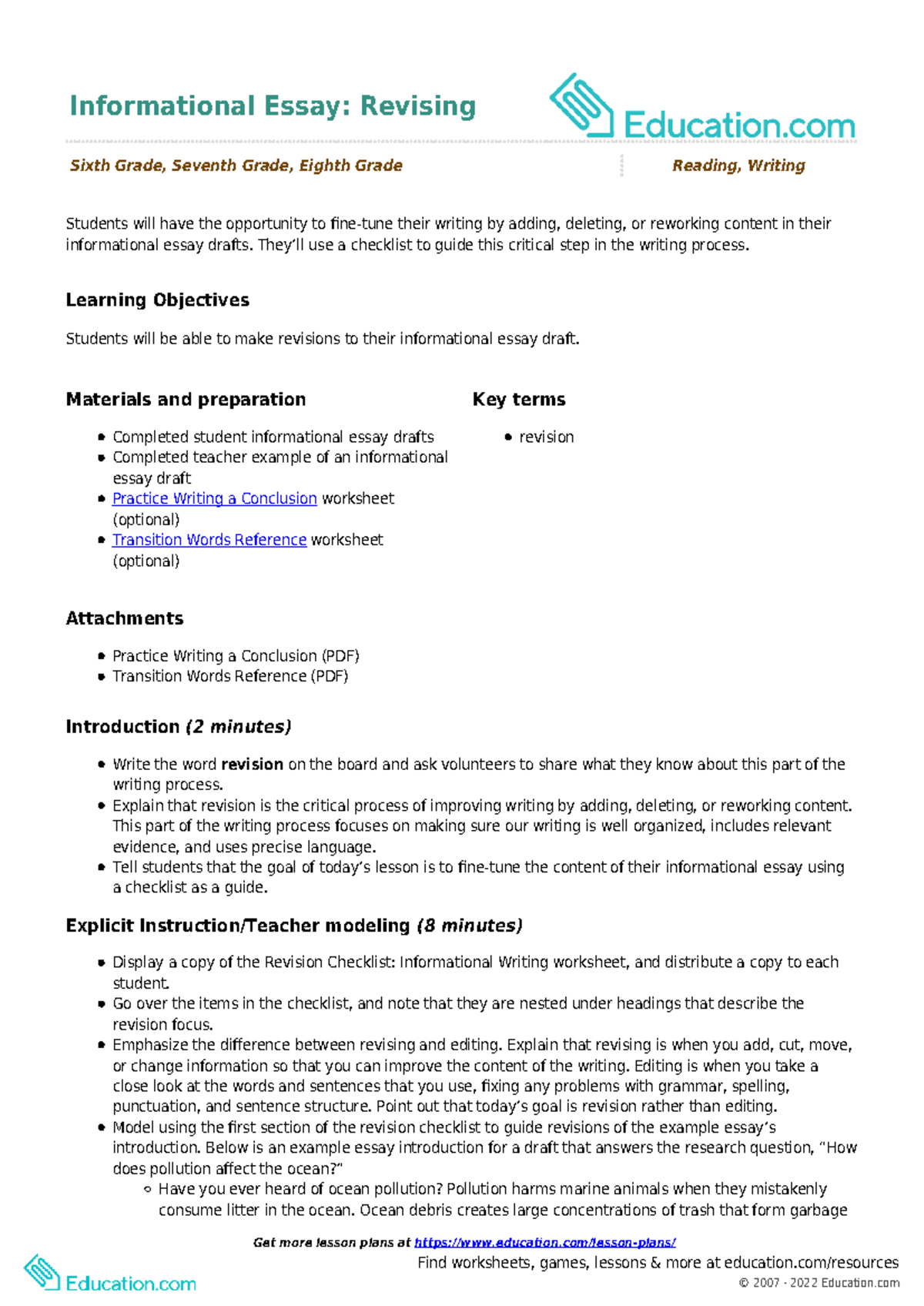 Revising Informational Essays: Strategies for Grades 6-8 - Studocu
