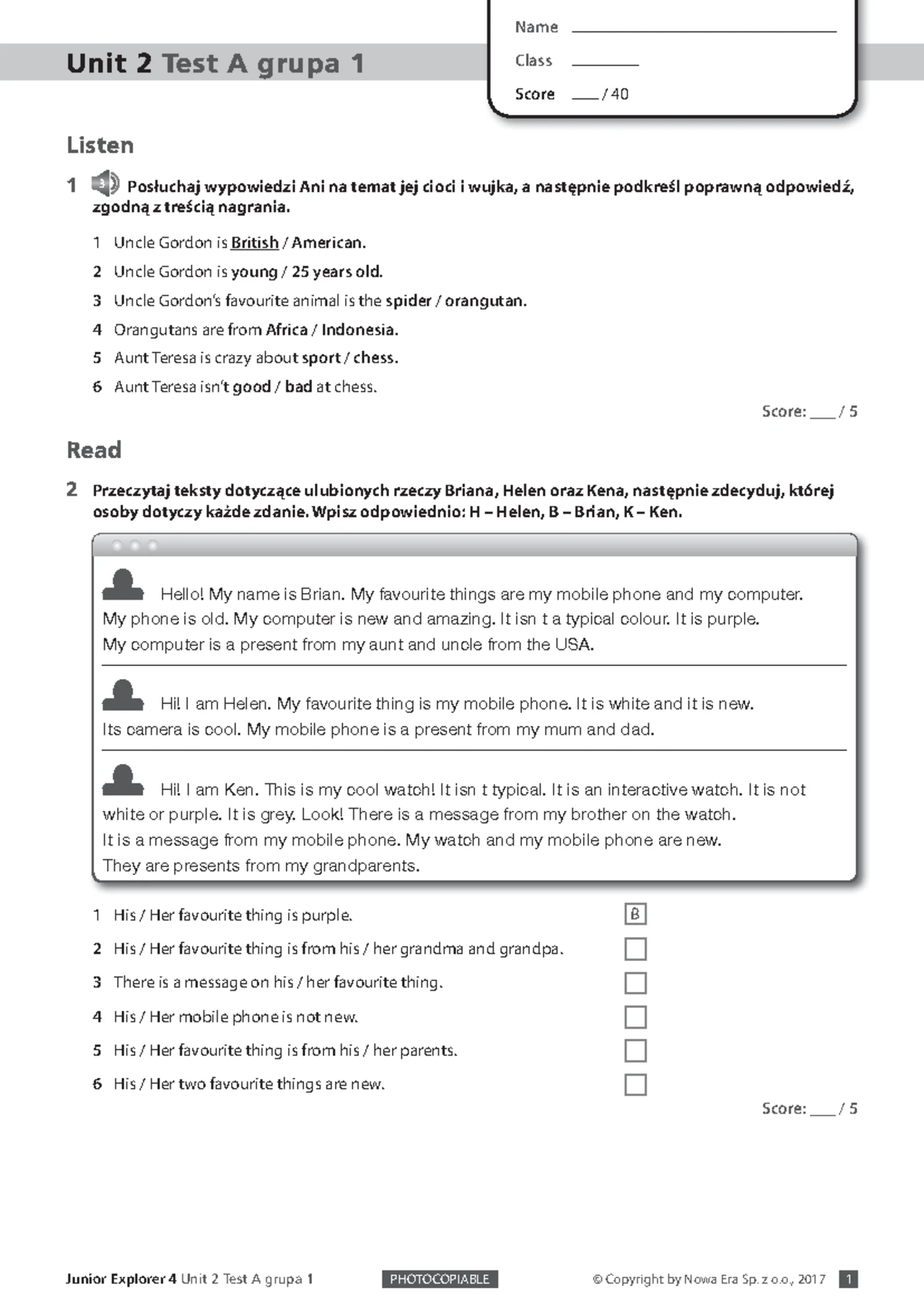 Assets download PDF Tests 01 SO 1 U1 Test Standard B version - Język ...