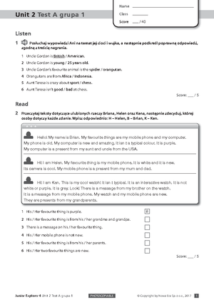 Unit 4 Test Standard B - ćwiczenia - Unit 4 Test Standard | Group B ...