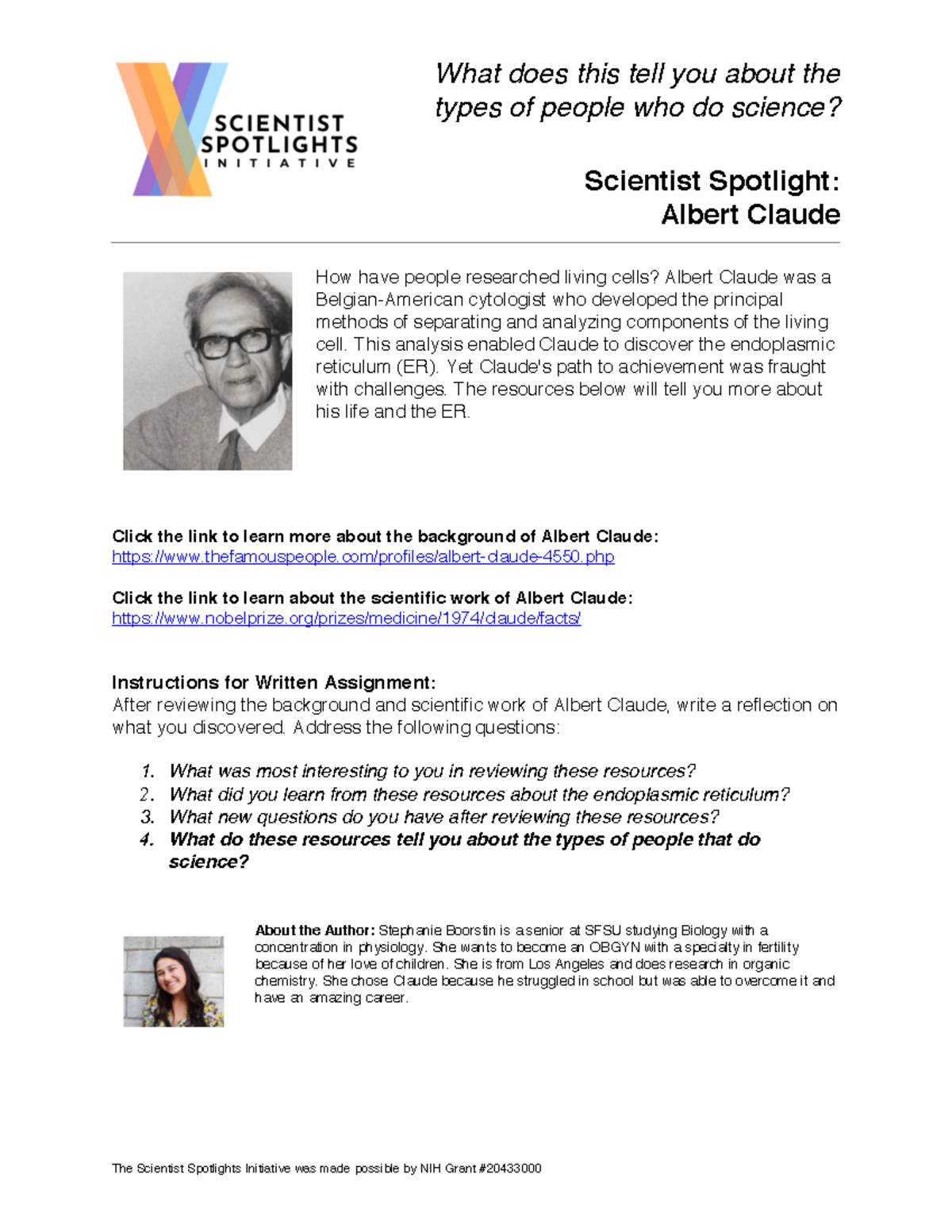 SFSU BIO 101: Albert Claude - Scientist Spotlight & Reflection Guide ...