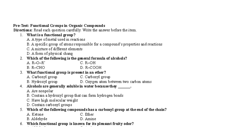 Functional Groups in Organic Compounds - Chemistry Notes - Studocu