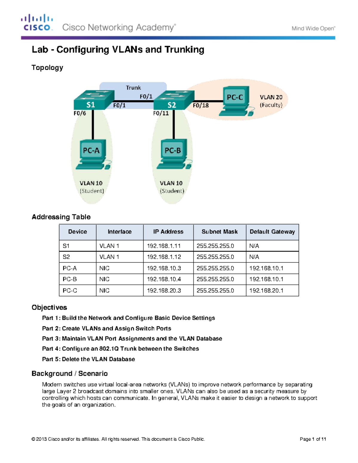 3.2.2.5 Lab - Configuring VLANs and Trunking Network Setup and ...