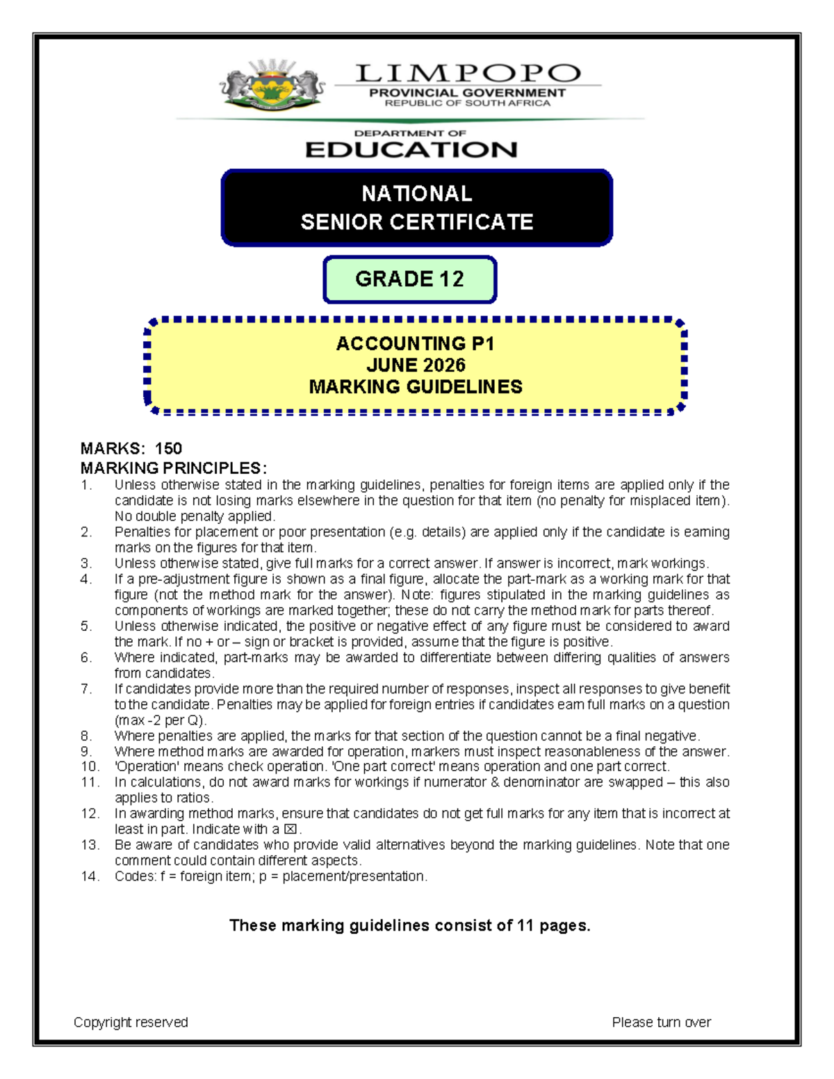 LP ACCN GR 12 P1 JUNE 2026 MARKING GUIDELINES - Studocu