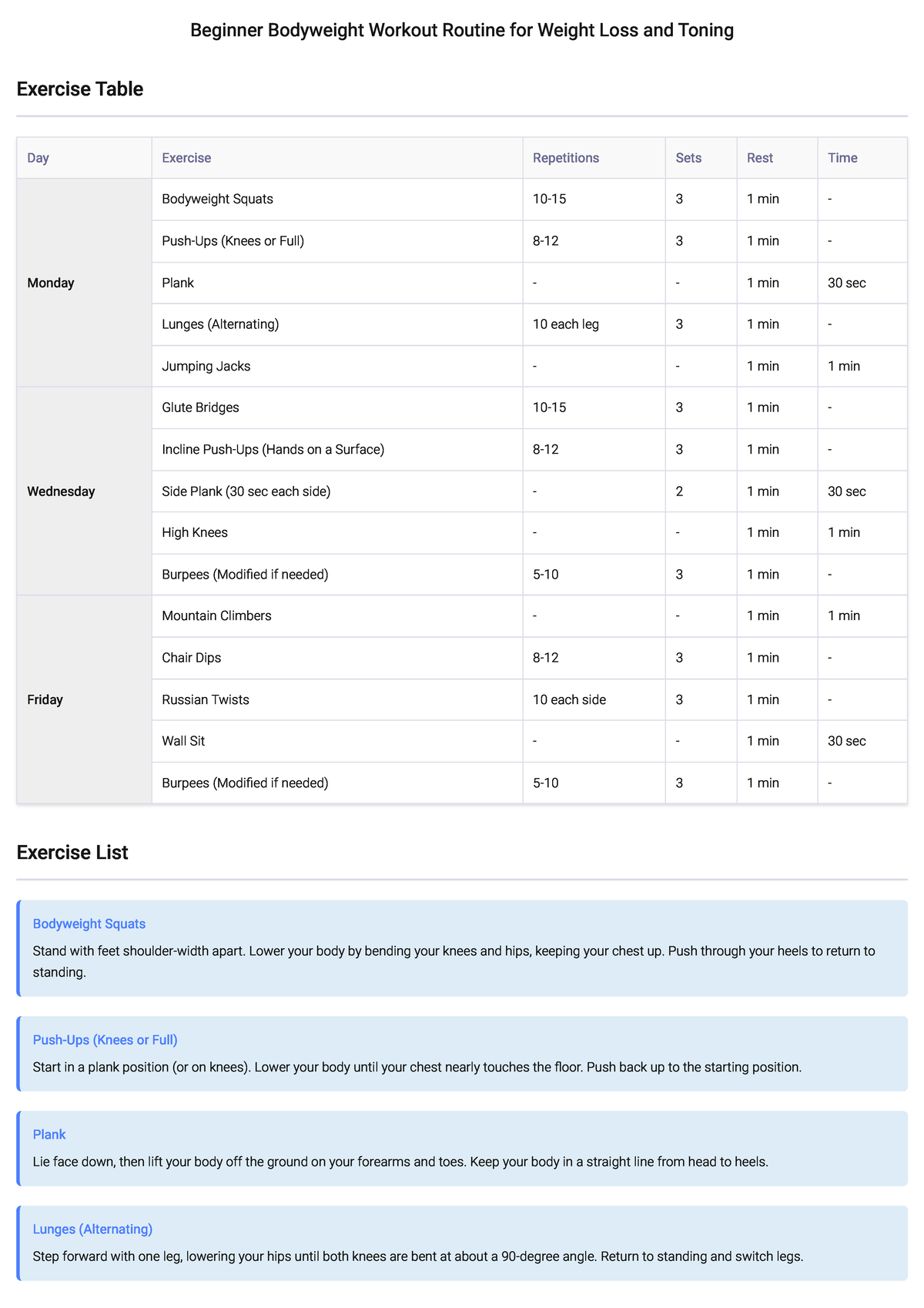 Bodyweight Workout Routine for Weight Loss (Beginner) - Studocu