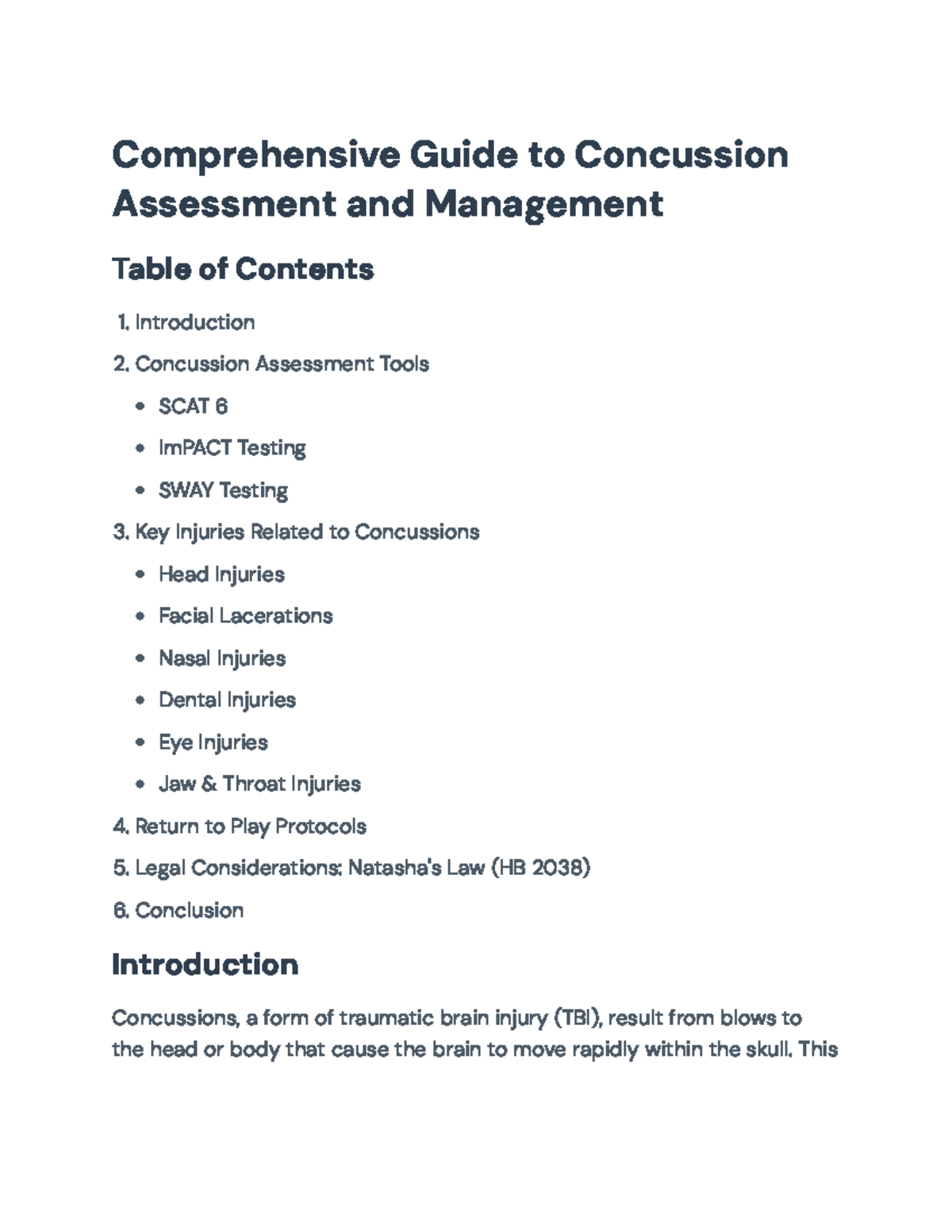 Concussion Assessment and Management Guide (Course Code: HB 2038 ...