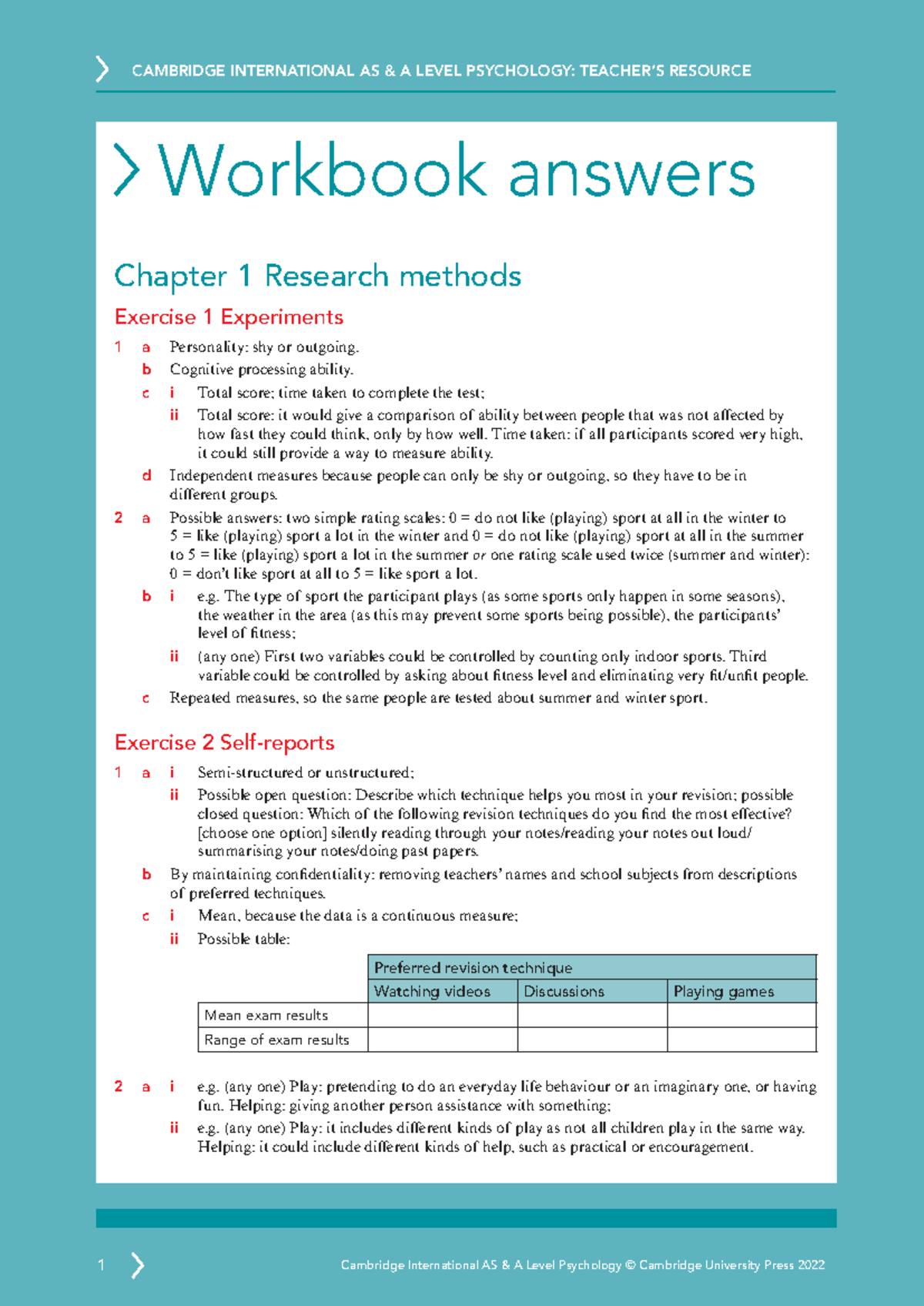 Psychology 2E TR Workbook Answers: Research Methods & Core Studies ...
