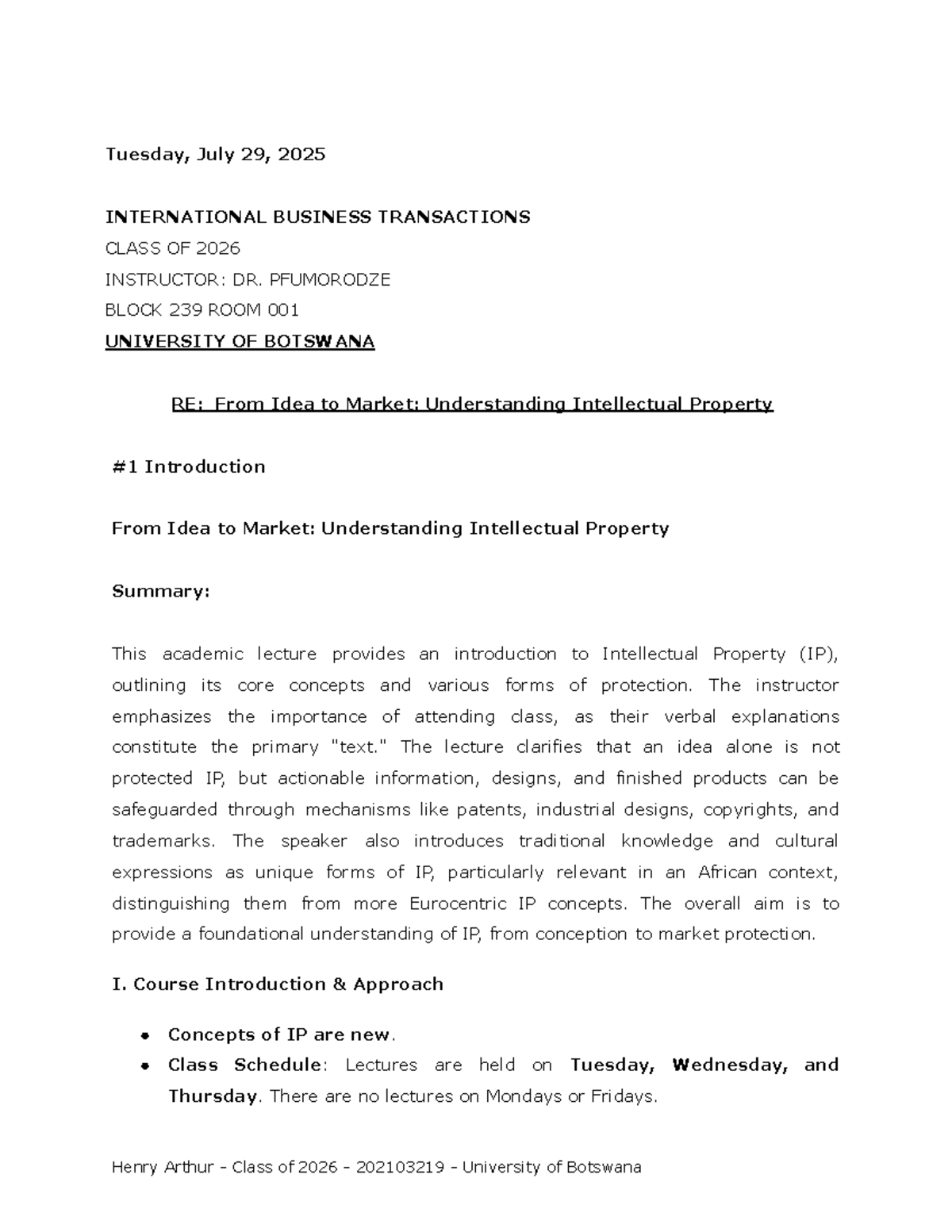 IP1 Class Notes #1: Introduction to Intellectual Property (29-07-25 ...