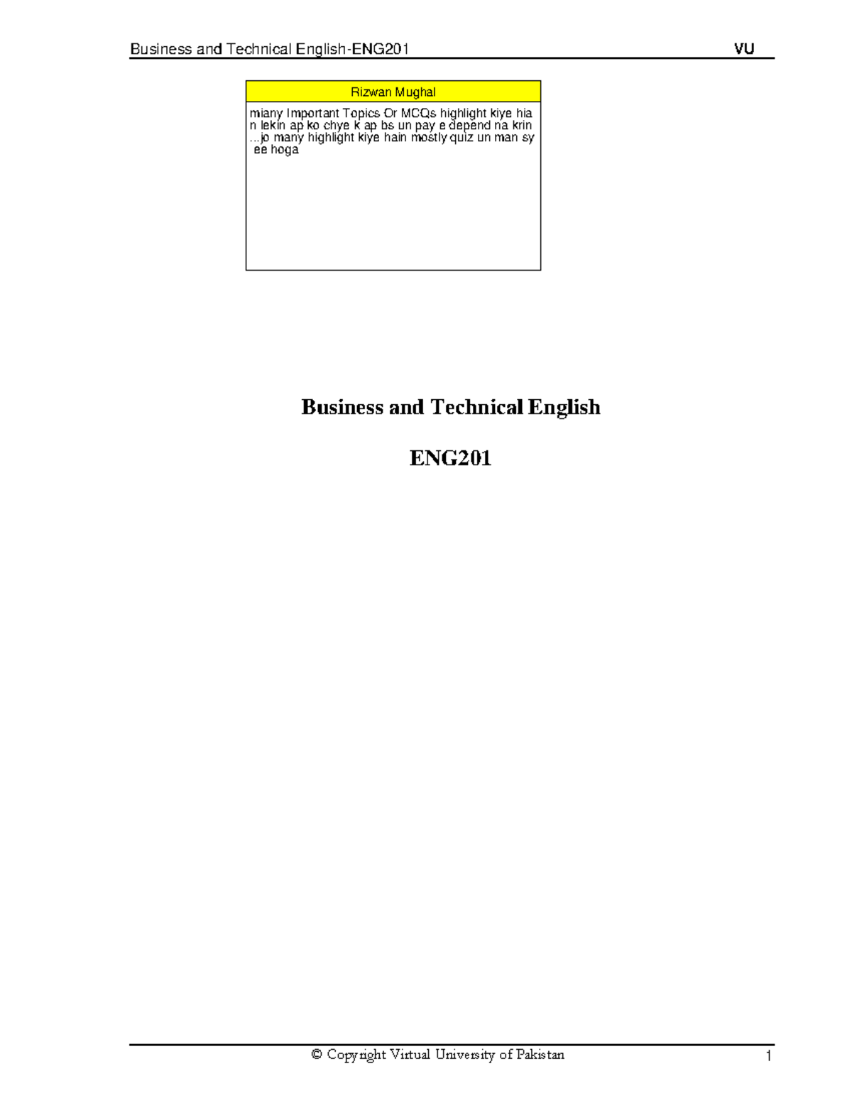 ENG201 Business & Technical English Lecture Notes by Vu Topper - Studocu
