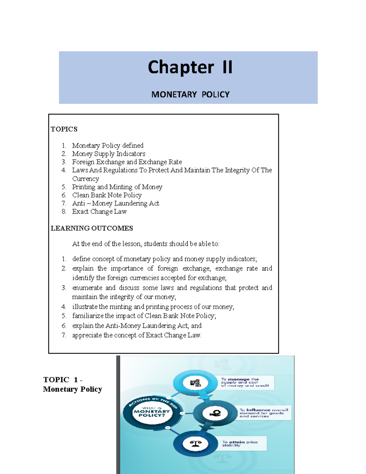 Monetary Policy Chapter 2 module - TOPIC 1 - Monetary Policy Chapter II ...