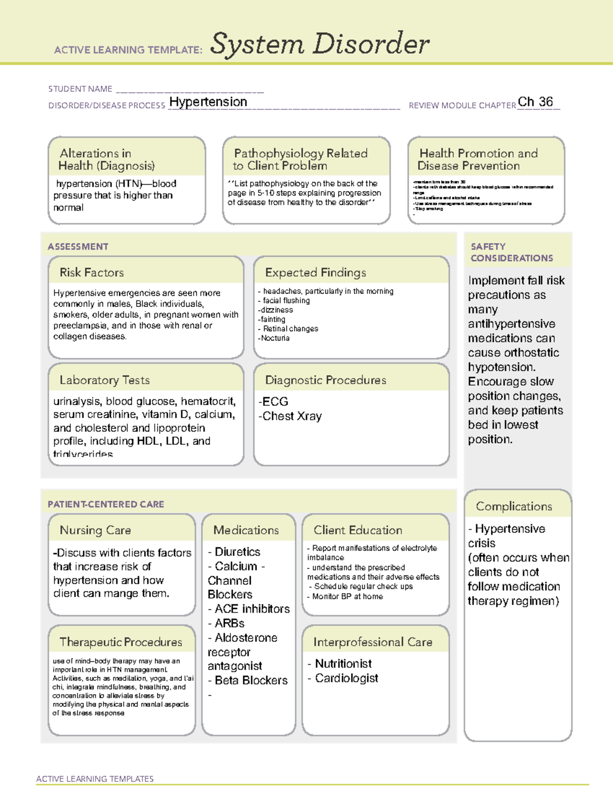 Hypertension - ati template - ACTIVE LEARNING TEMPLATES System Disorder ...