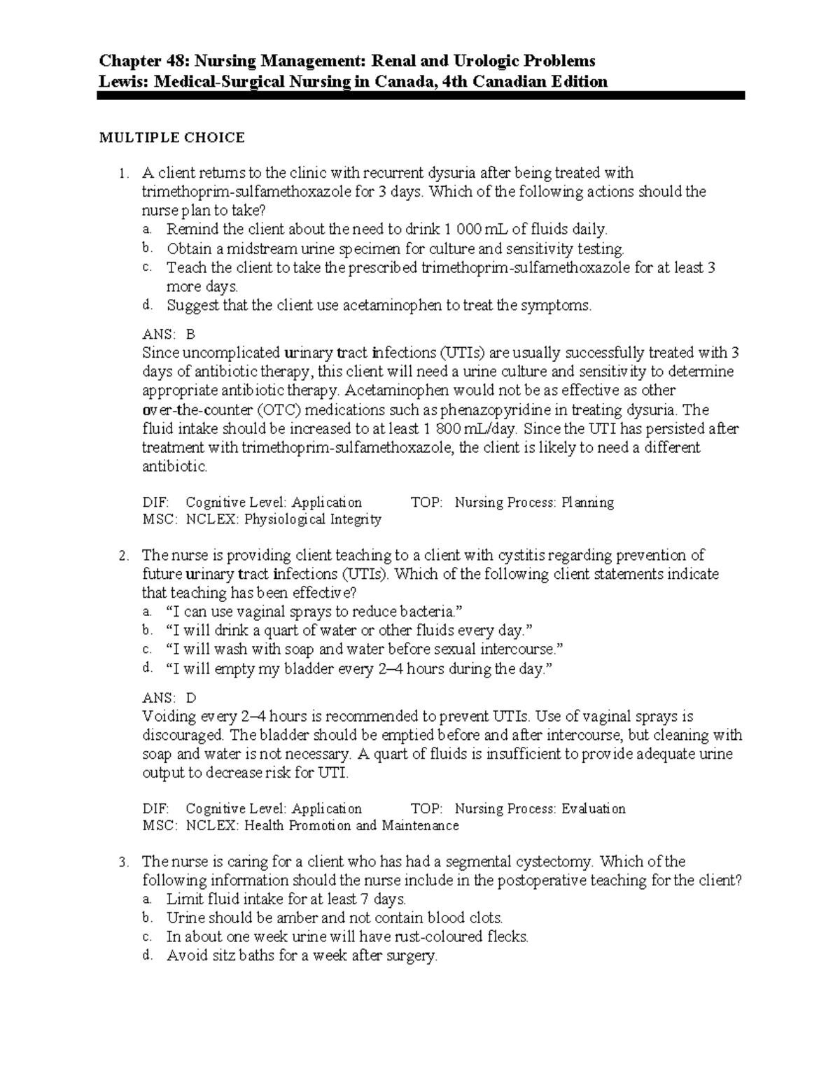 Medsurg chapter 48 - Chapter 48: Nursing Management: Renal and Urologic ...