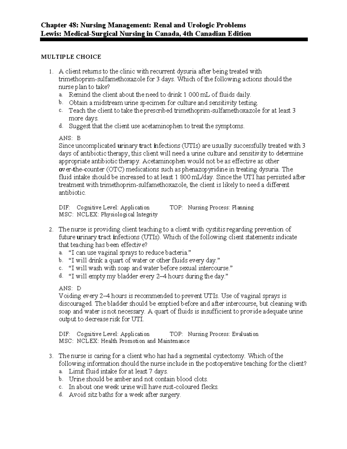 Medsurg chapter 48 - Chapter 48: Nursing Management: Renal and Urologic ...