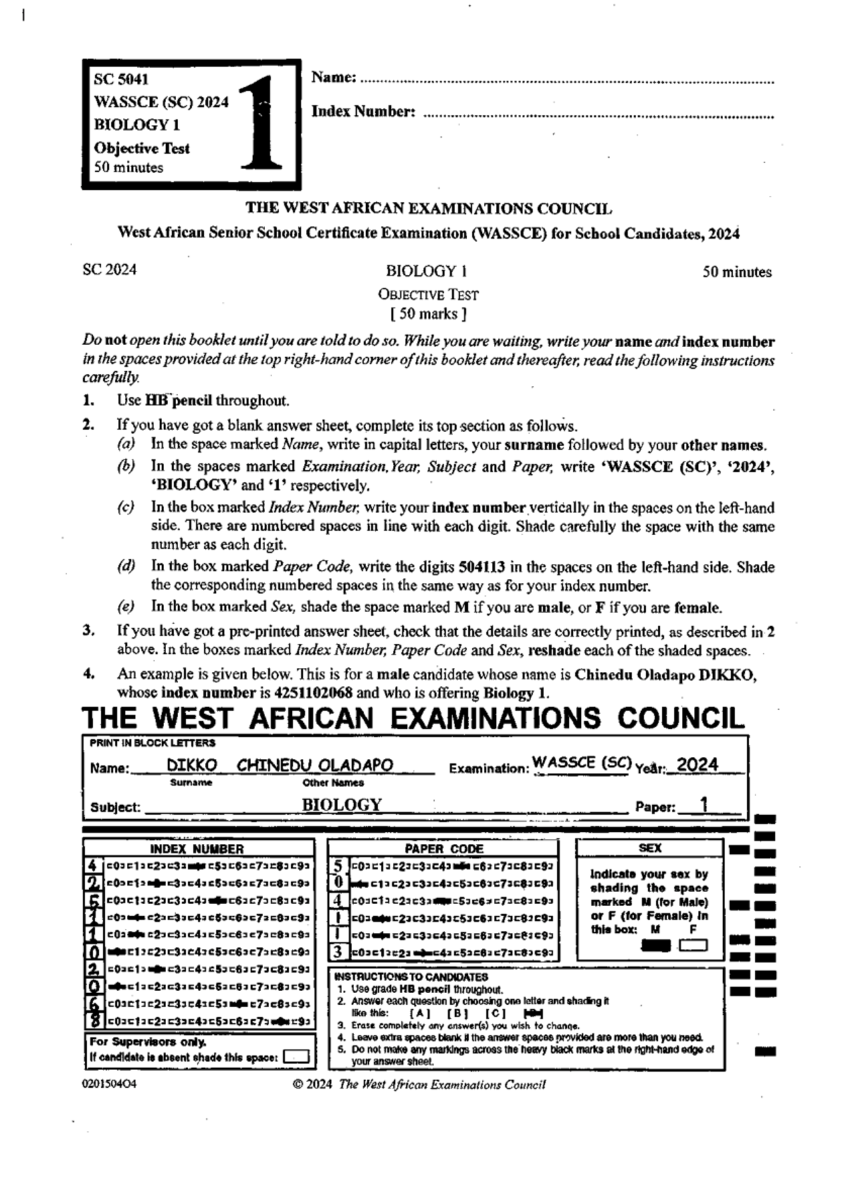 WAEC WASSCE 2023 Biology Past Questions with Answers - Studocu