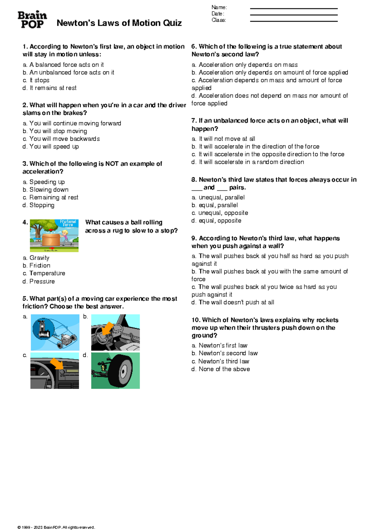 Brain POP Newtons laws of motion Quiz - Newton's Laws of Motion Quiz 1 ...