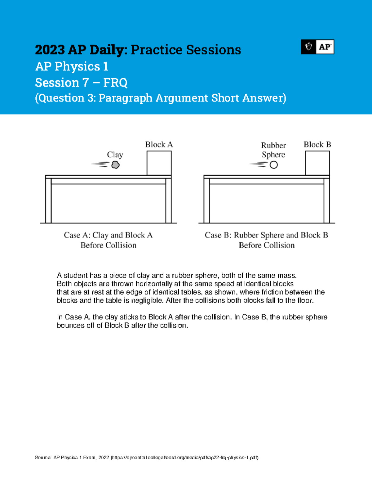 Session 7 AP Physics 1 2023 Practice: FRQ Analysis on Collisions - Studocu