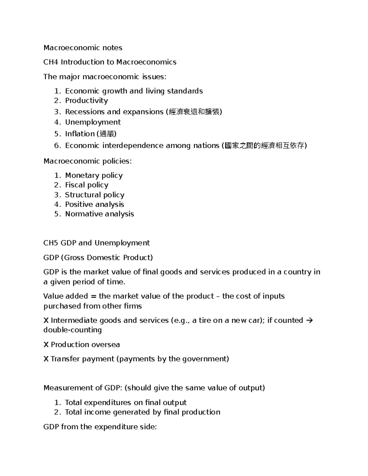 Macroeconomics Notes: Understanding GDP, Unemployment & Policies - Studocu