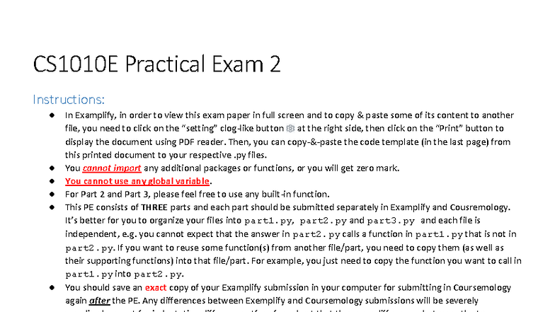 CS1010E Practical Exam 2 Guidelines and Instructions - Studocu