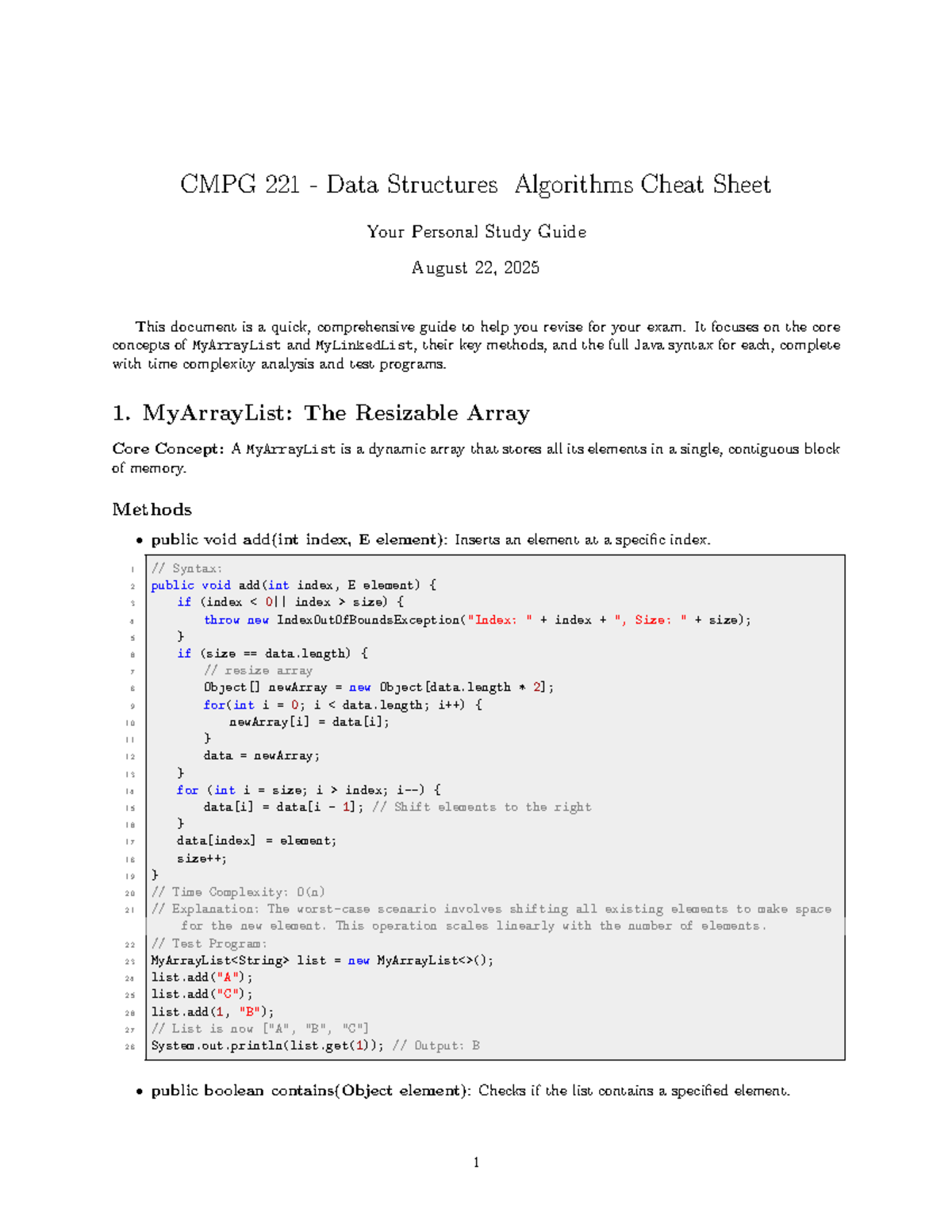 CMPG 221 Data Structures Algorithms Cheat Sheet for Exam Prep - Studocu