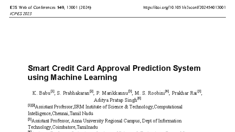 ICPES 2023: Smart Credit Card Approval Prediction with ML Techniques ...