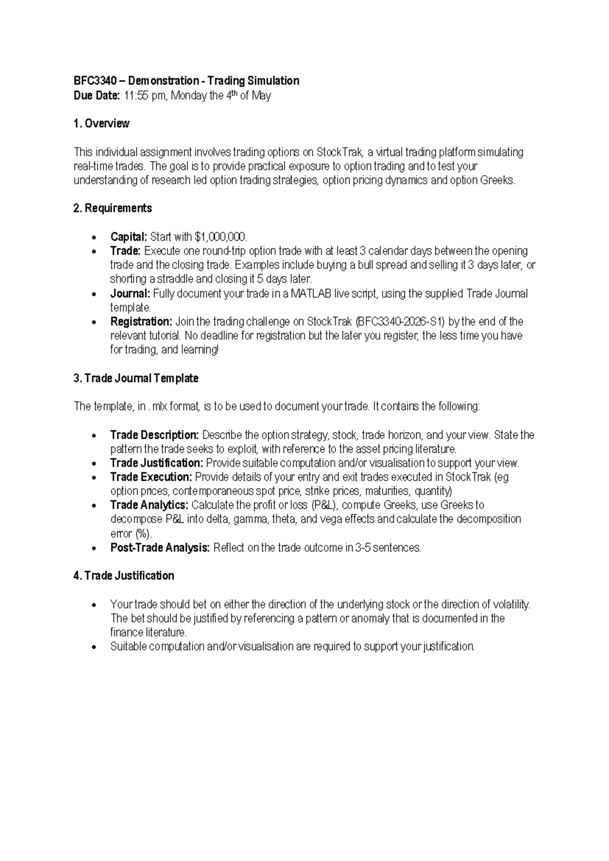 BFC3340 Trading Assignment: Options Simulation & Journal Guide - Studocu