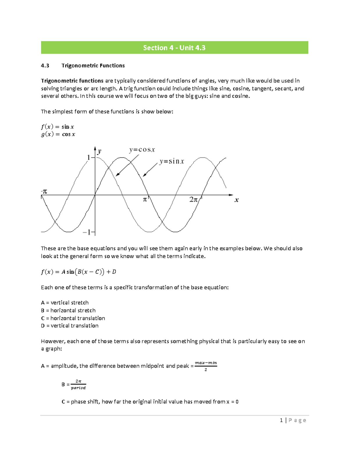 Trigonometric functions and their applications in Unit 4.3 - Studocu