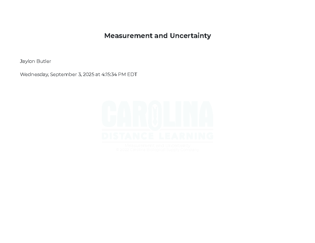 Measurement and Uncertainty Lab Report - Jaylon Butler 2022 - Studocu