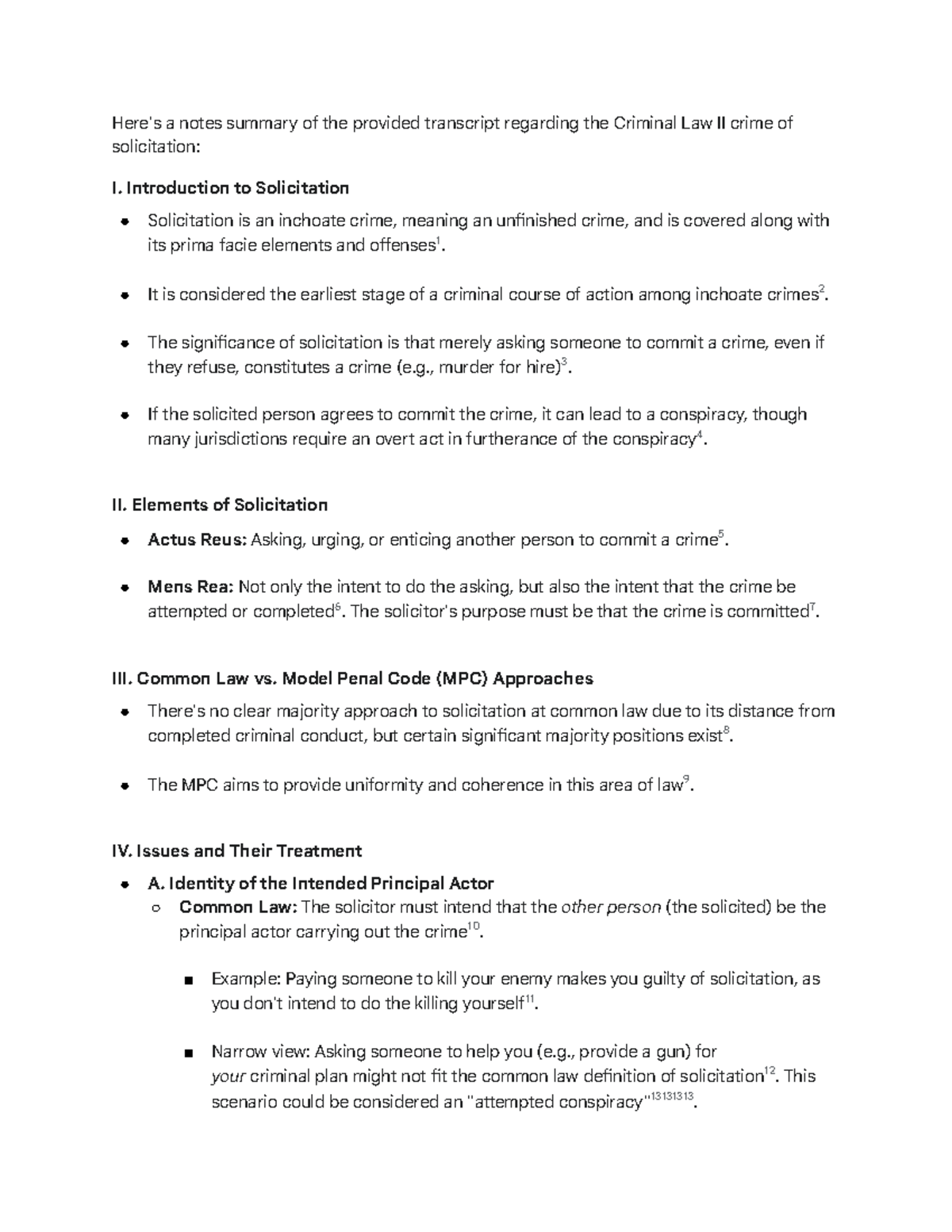 Mod 5 Crim Law II: Summary of Solicitation Elements and Issues - Studocu