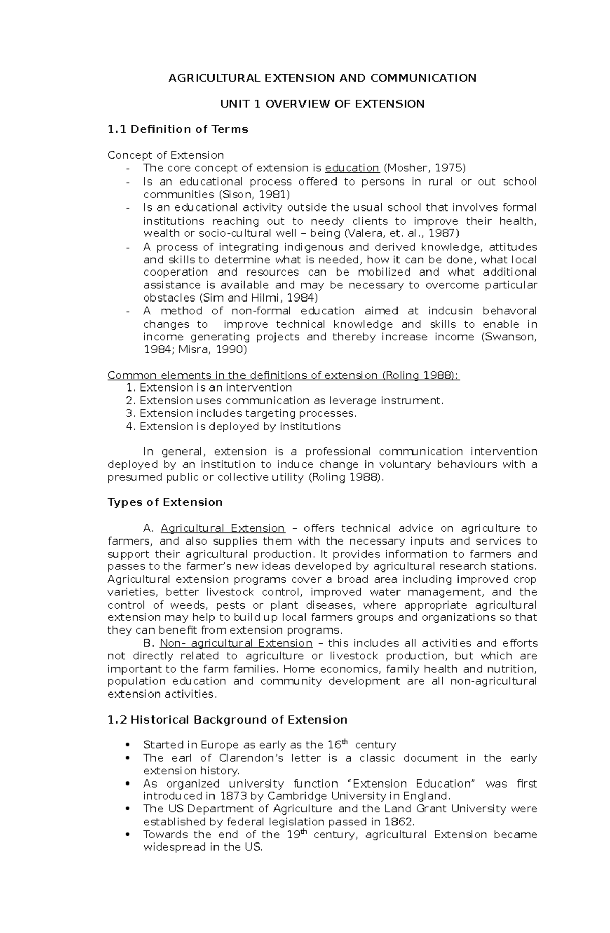 AGRICULTURE 101: Extension & Communication Manual Overview - Studocu