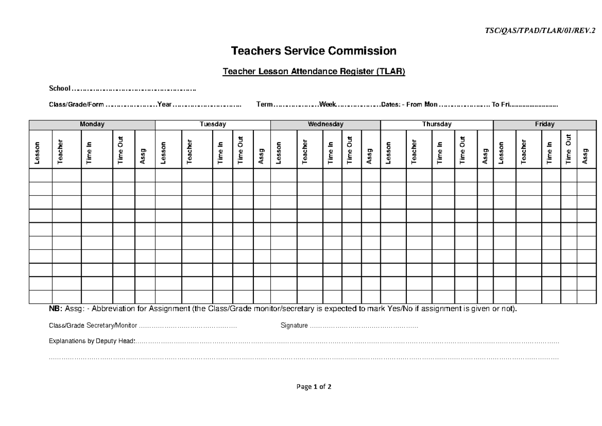 TPAD Teacher Lesson Attendance Register (TLAR) Documentation - Studocu