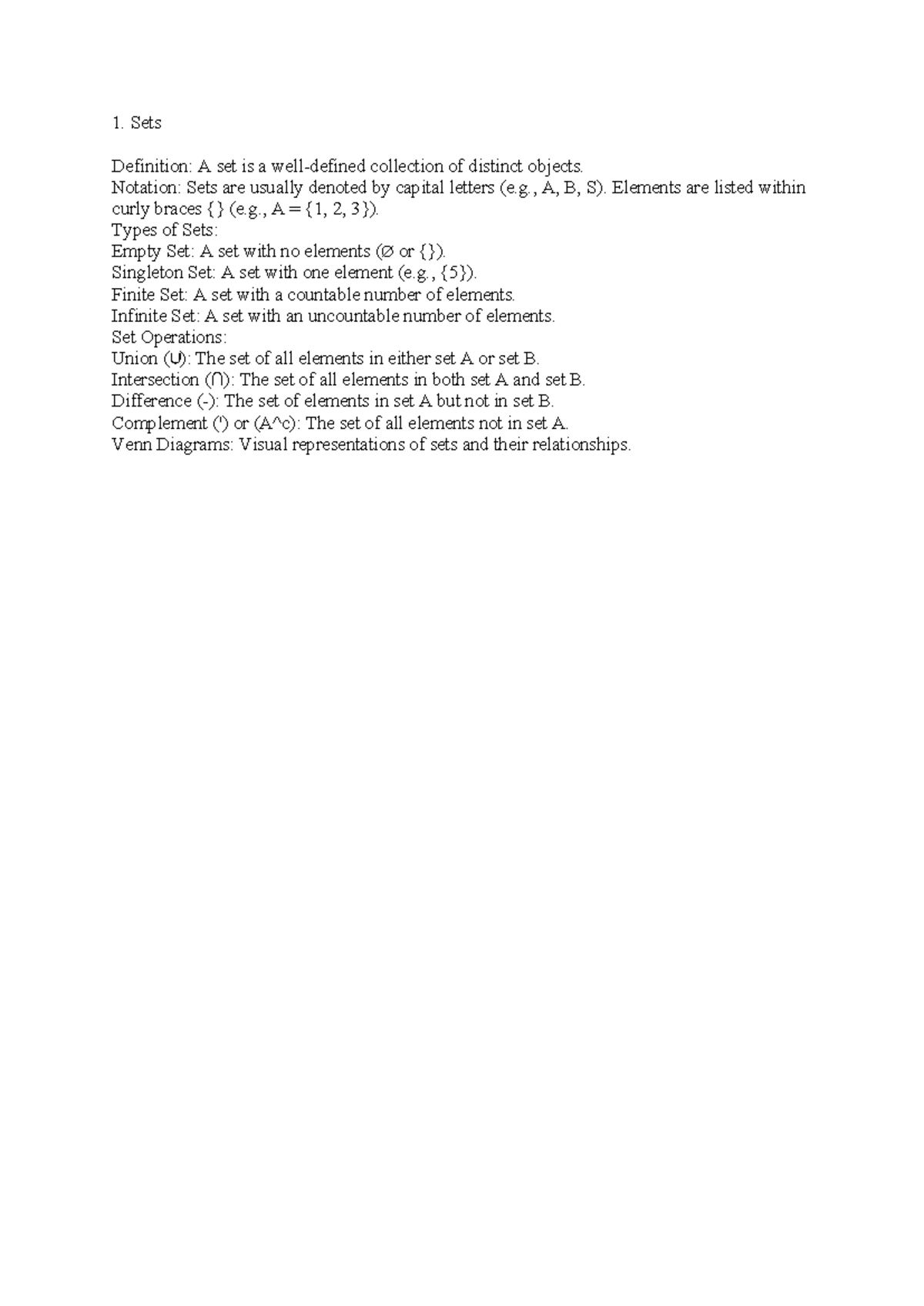 Sets Notes - sets maths - Sets Definition: A set is a well-defined ...