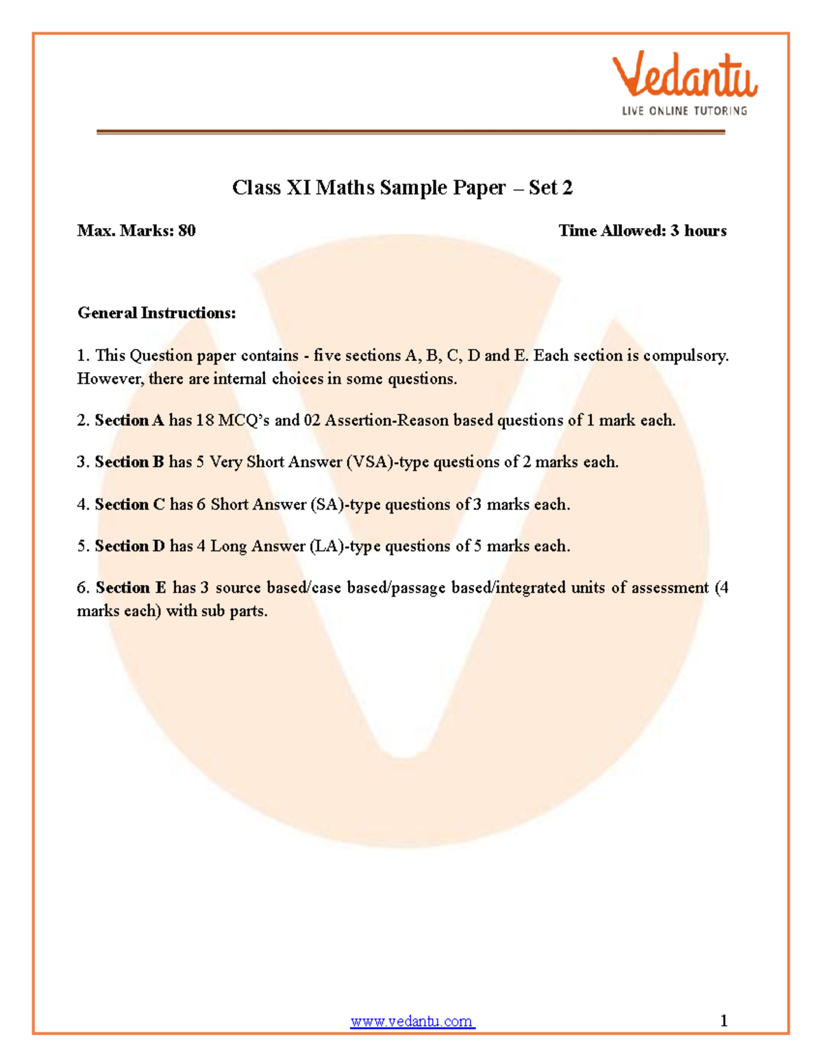 CBSE Class 11 Maths Sample Paper Set 2 (2025-26) - Max Marks: 80 - Studocu