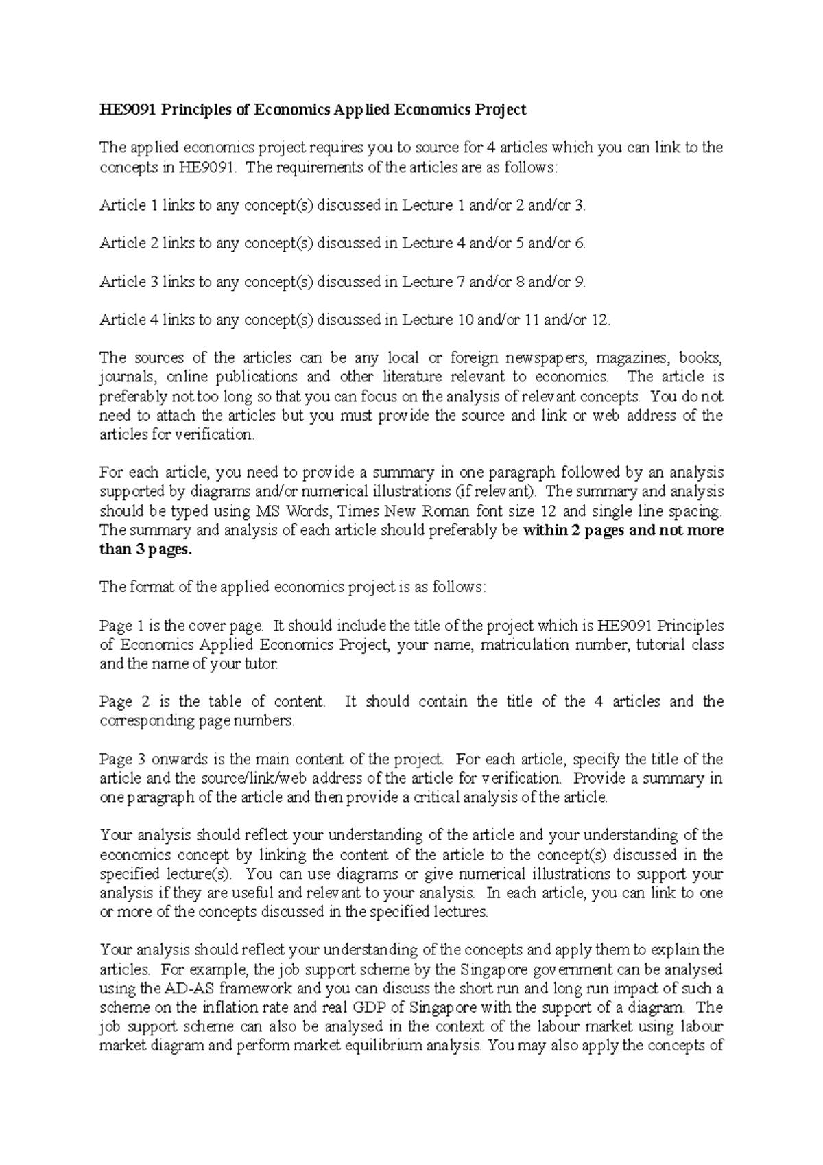 HE9091 Applied Economics Project: Article Summary & Analysis Guide ...