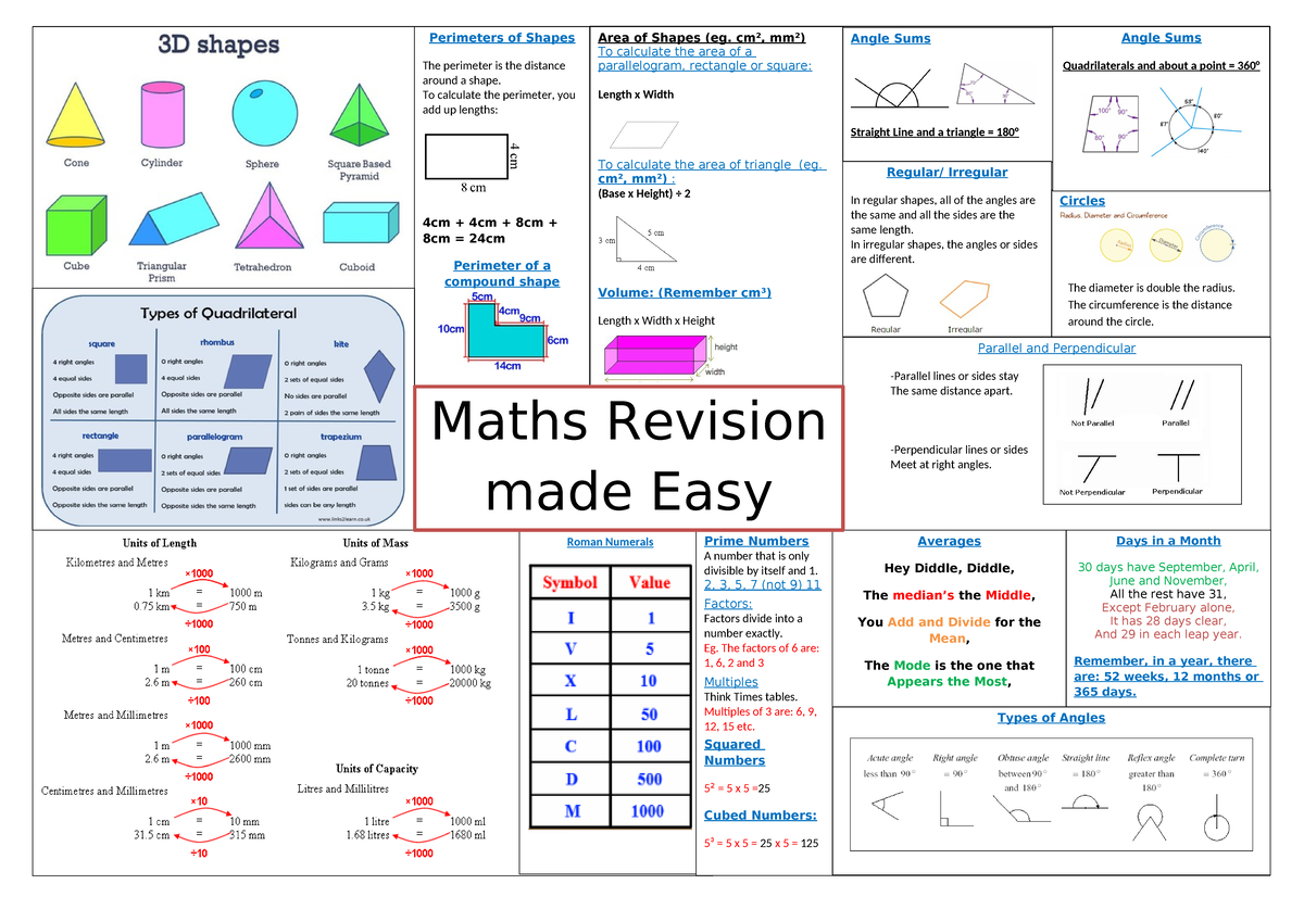 Key-stage-2-maths-revision-mat - Area of Shapes (eg. cm², mm²) To ...