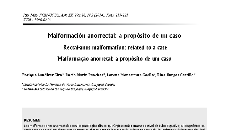 Malformación Anorrectal: Estudio de Caso y Manejo Clínico - Studocu
