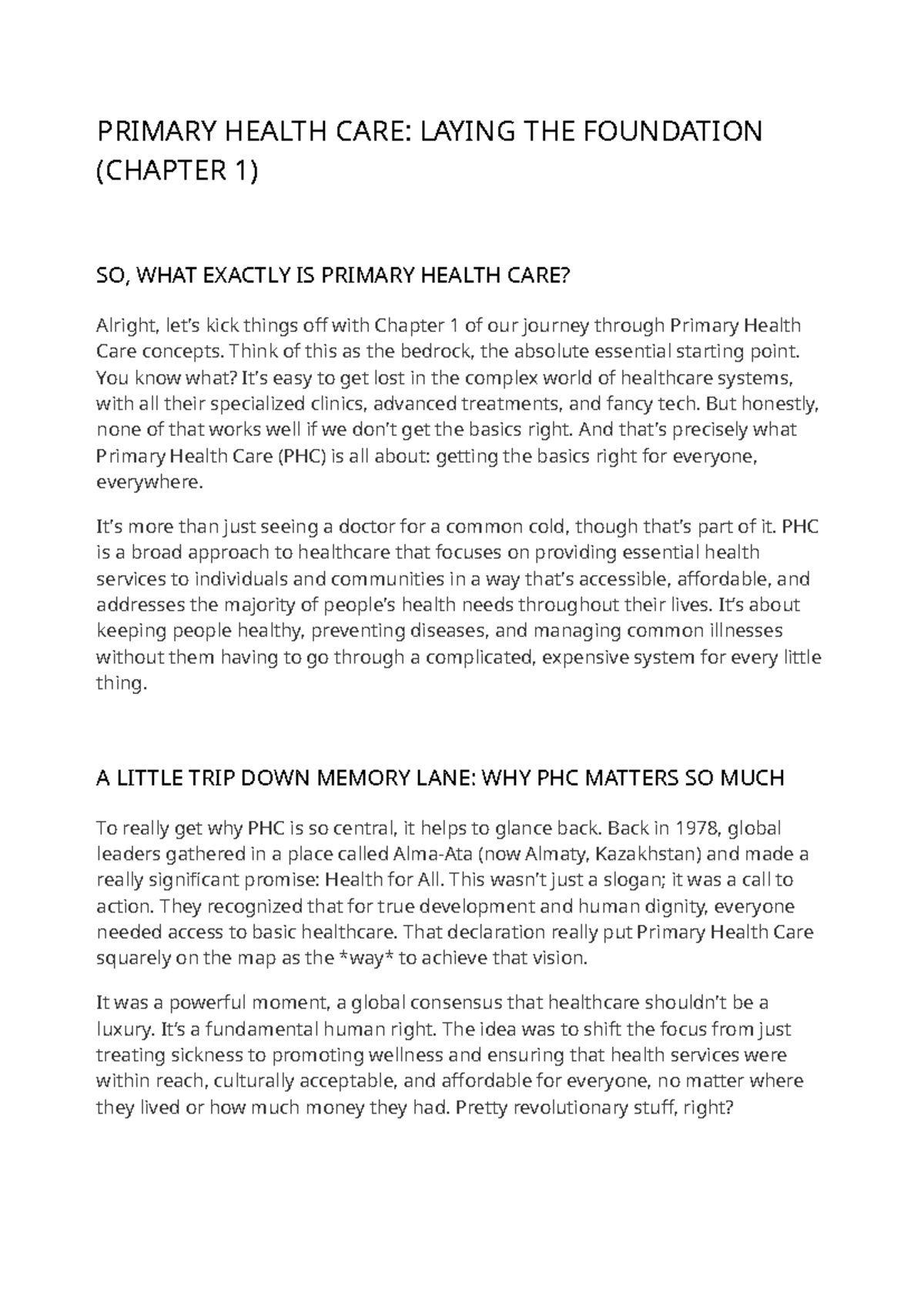Primary Health Care Essentials: Laying the Foundation (Chapter 1) - Studocu
