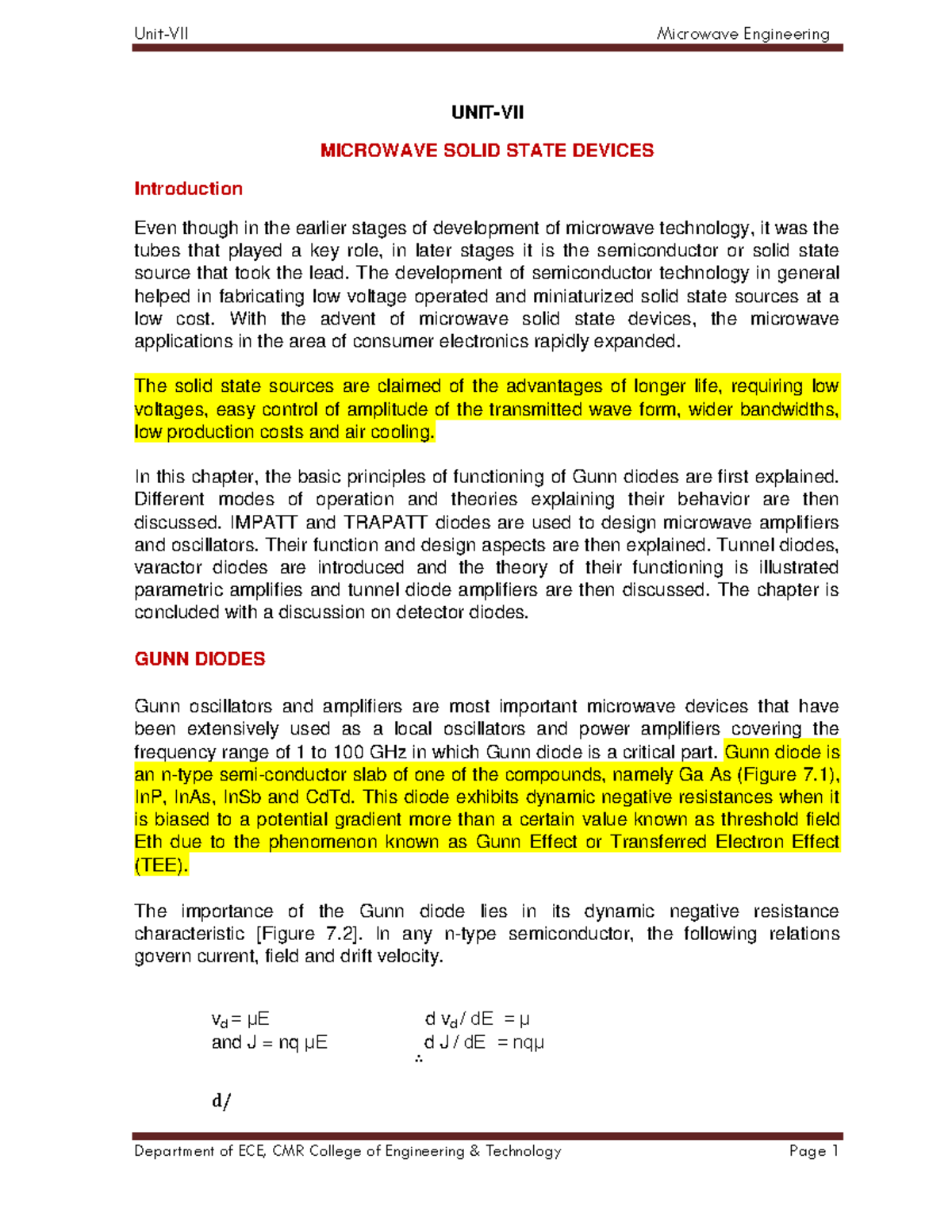 **MICR-403 Microwave Solid State Devices: Gunn & IMPATT Diodes Overview ...