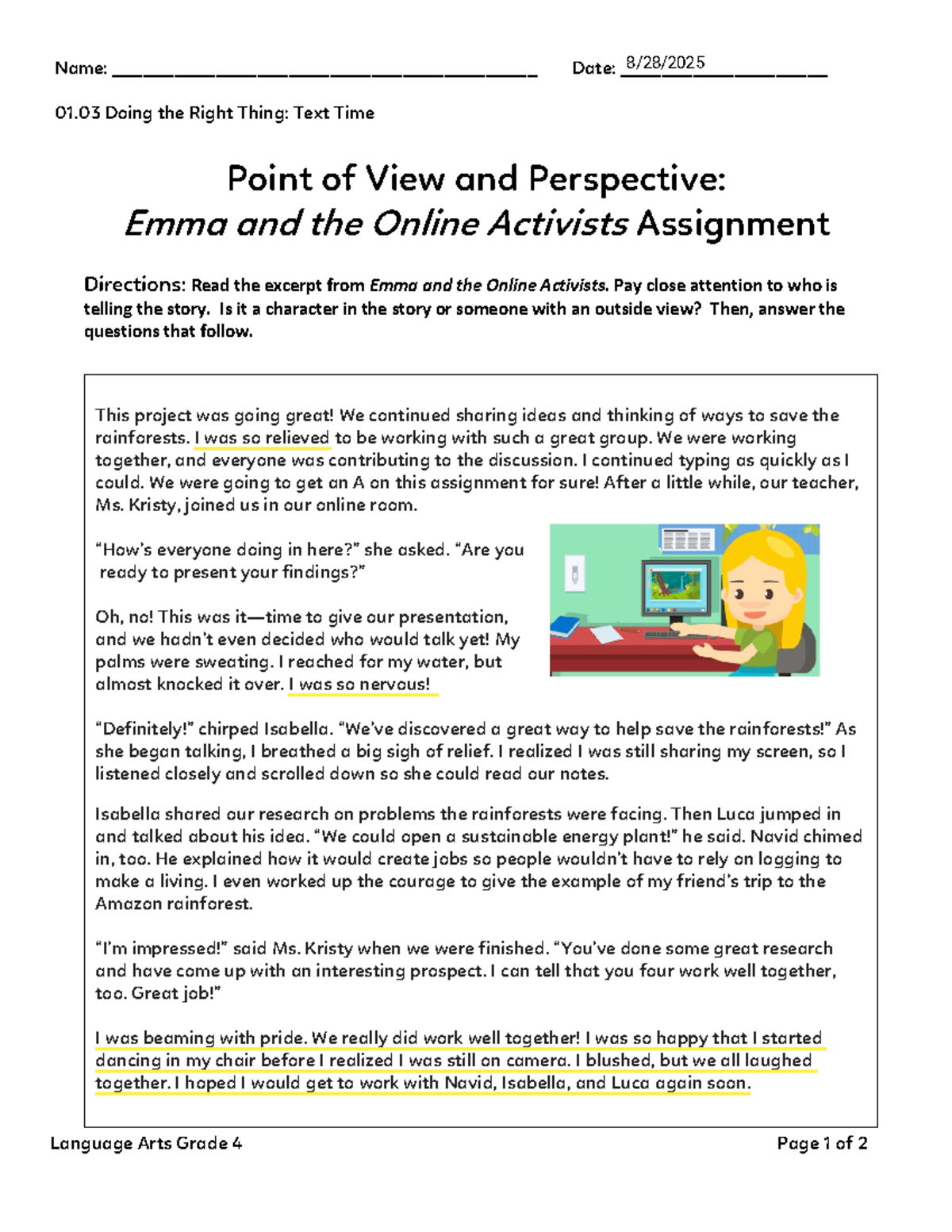 ELA G4 01.03 Point of View & Perspective: Emma & Online Activists ...