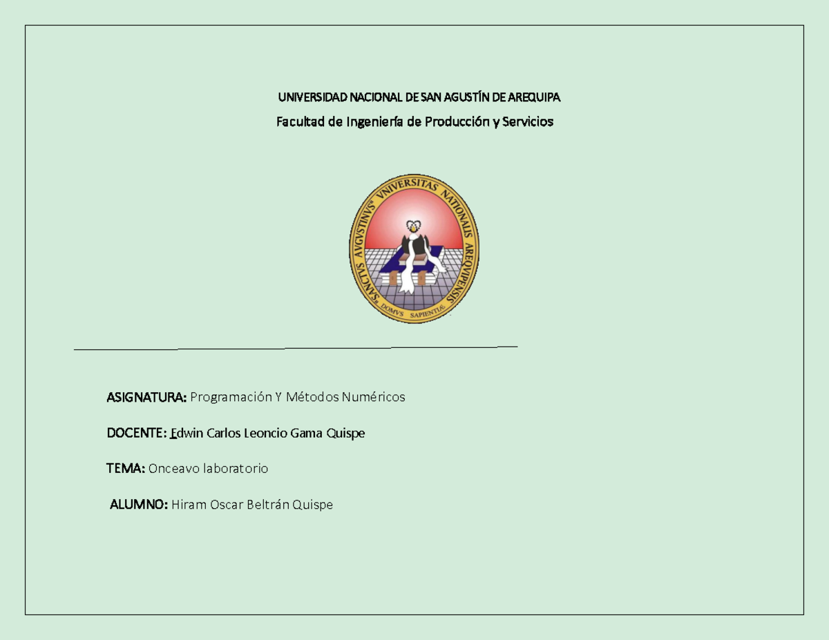 Laboratorio 11 - Programación y Métodos Numéricos - UNI 2023 - Studocu