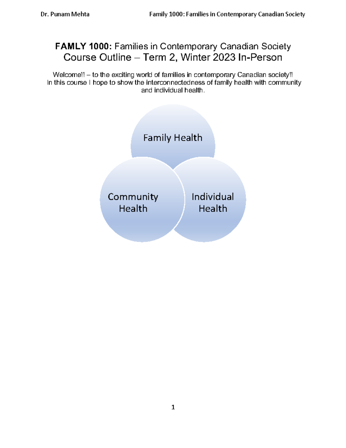 FAMLY 1000 Course Outline: Families in Canadian Society - Winter 2023 ...
