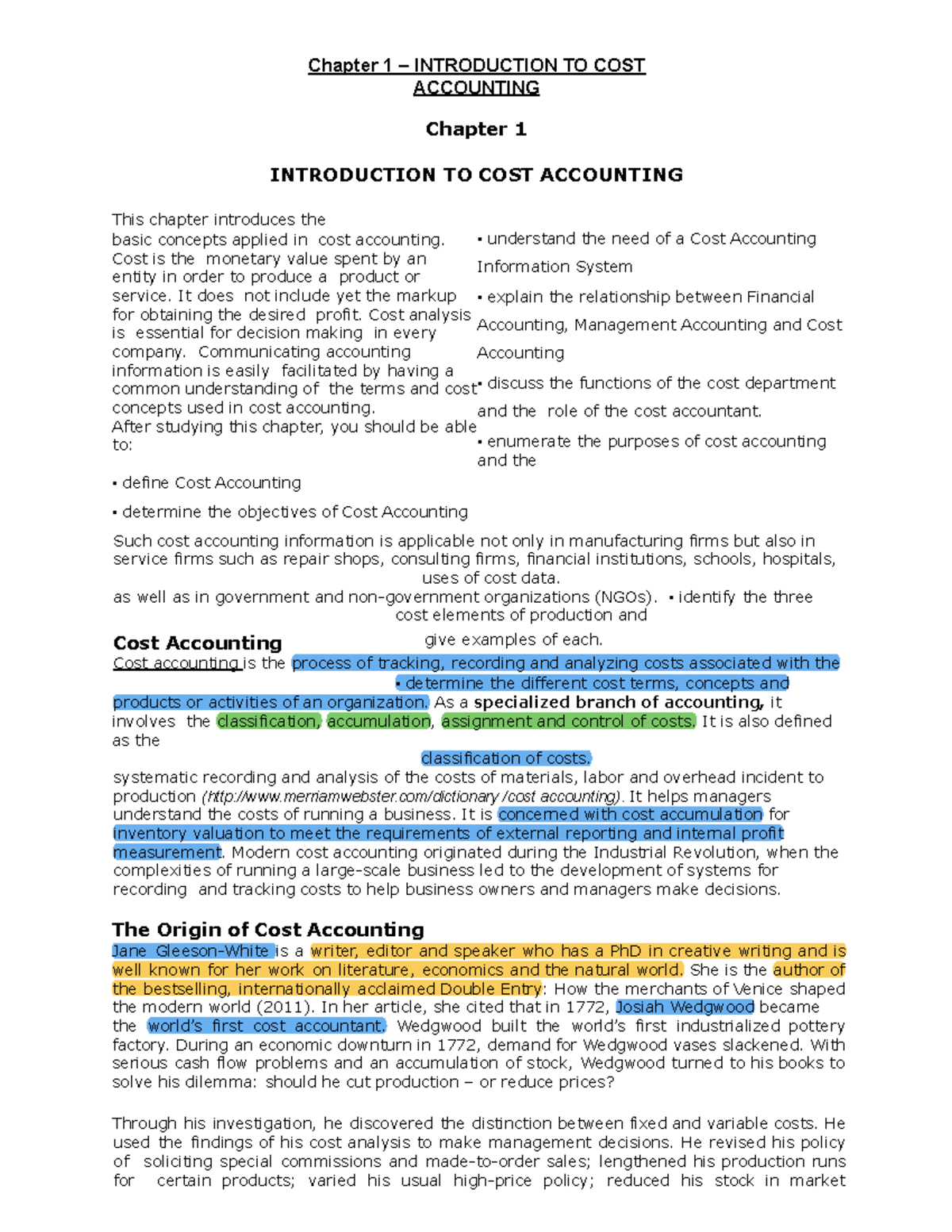 Chapter 1 Cost Acctg Introduction - Chapter 1 – INTRODUCTION TO COST ...