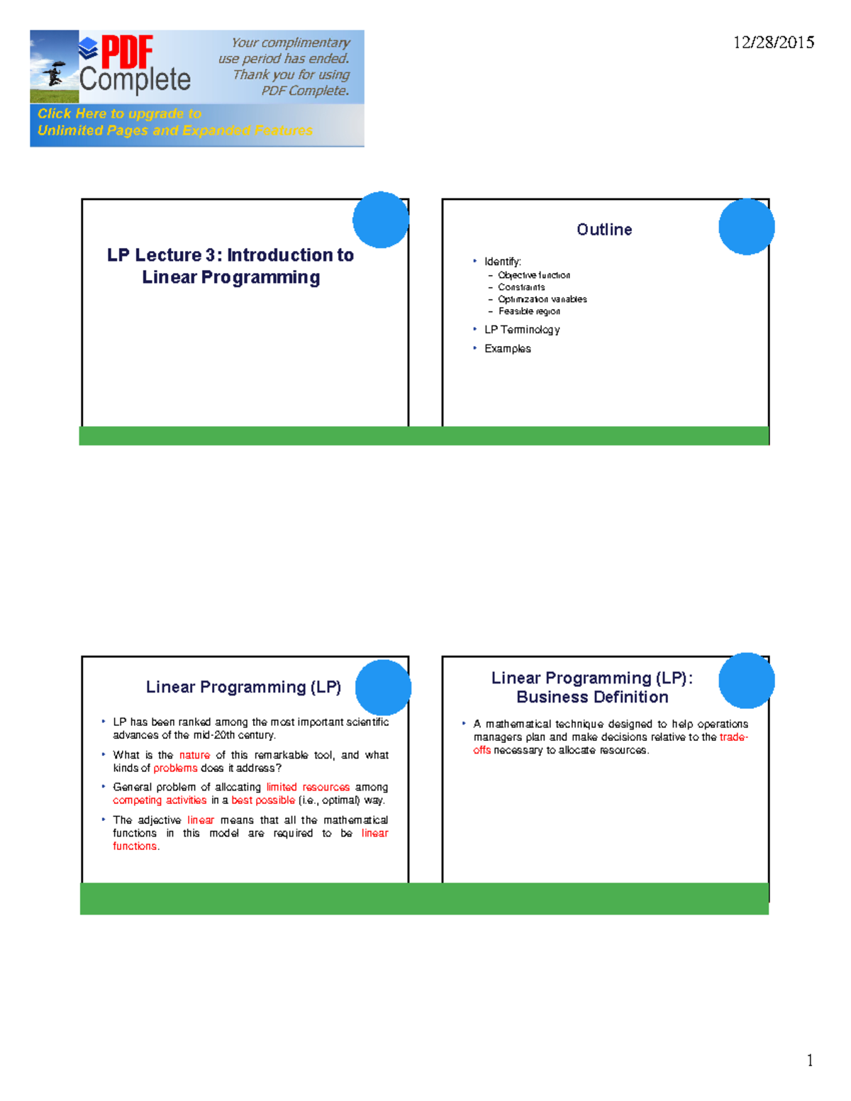 LP 3 - Lecture on Introduction to Linear Programming Concepts - Studocu