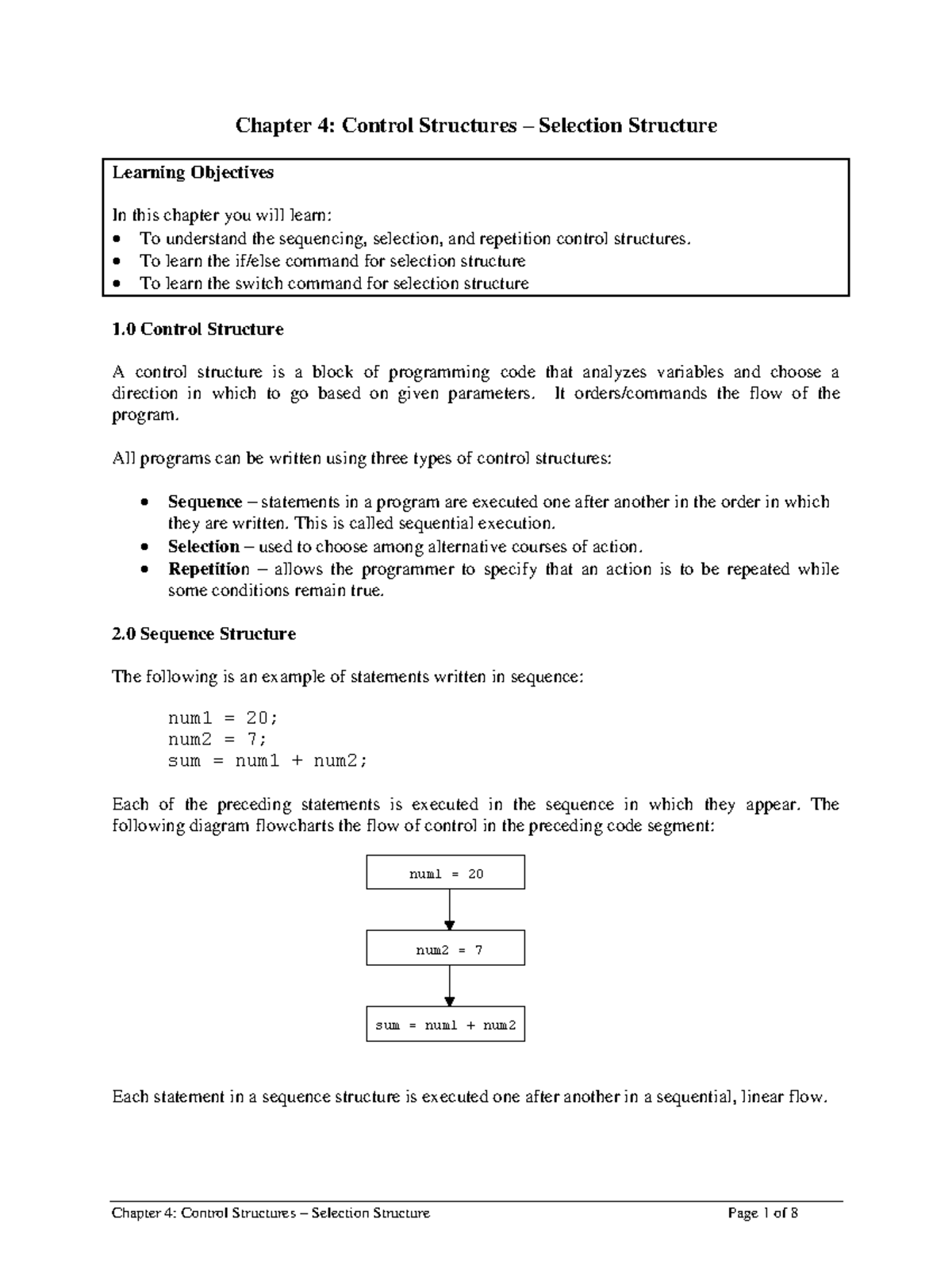 Control Structures: Selection in Programming (Chapter 4 Notes) - Studocu