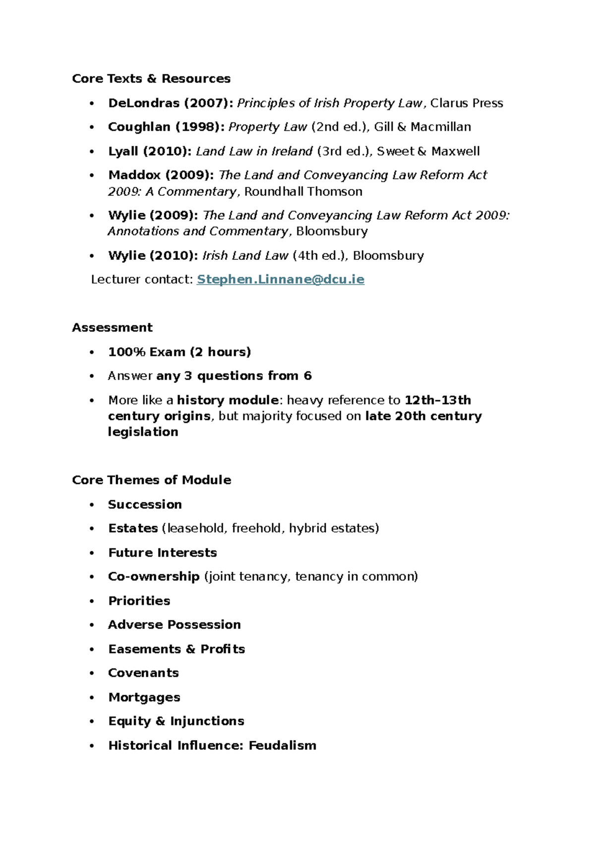 Irish Property Law Overview: Key Themes & Historical Context (LAW101 ...
