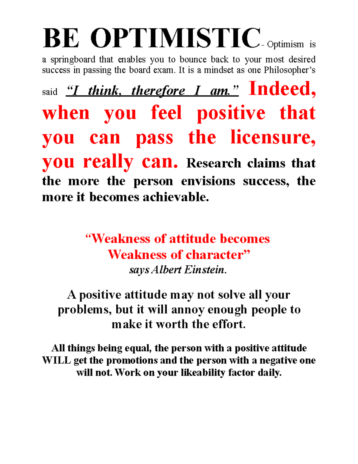 TIPS IN Board EXAM - Tips - BE OPTIMISTIC- Optimism is a springboard ...