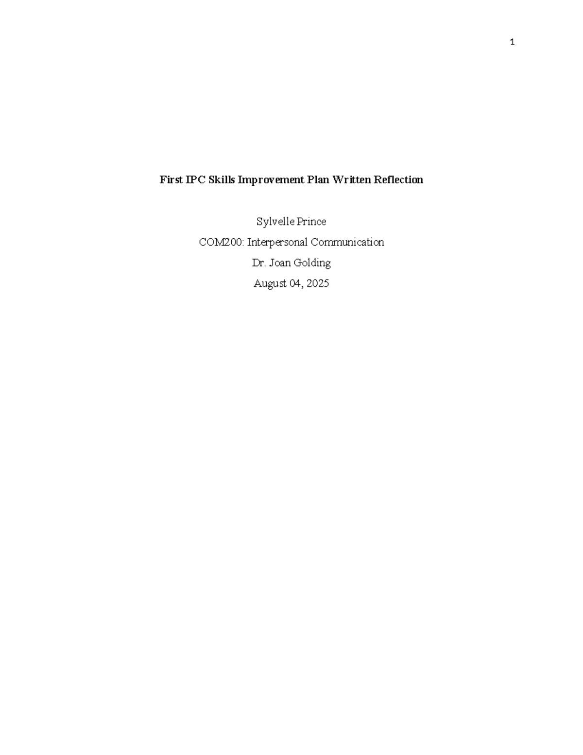 COM200: IPC Skills Improvement Plan Reflection - Week 2 Journal - Studocu