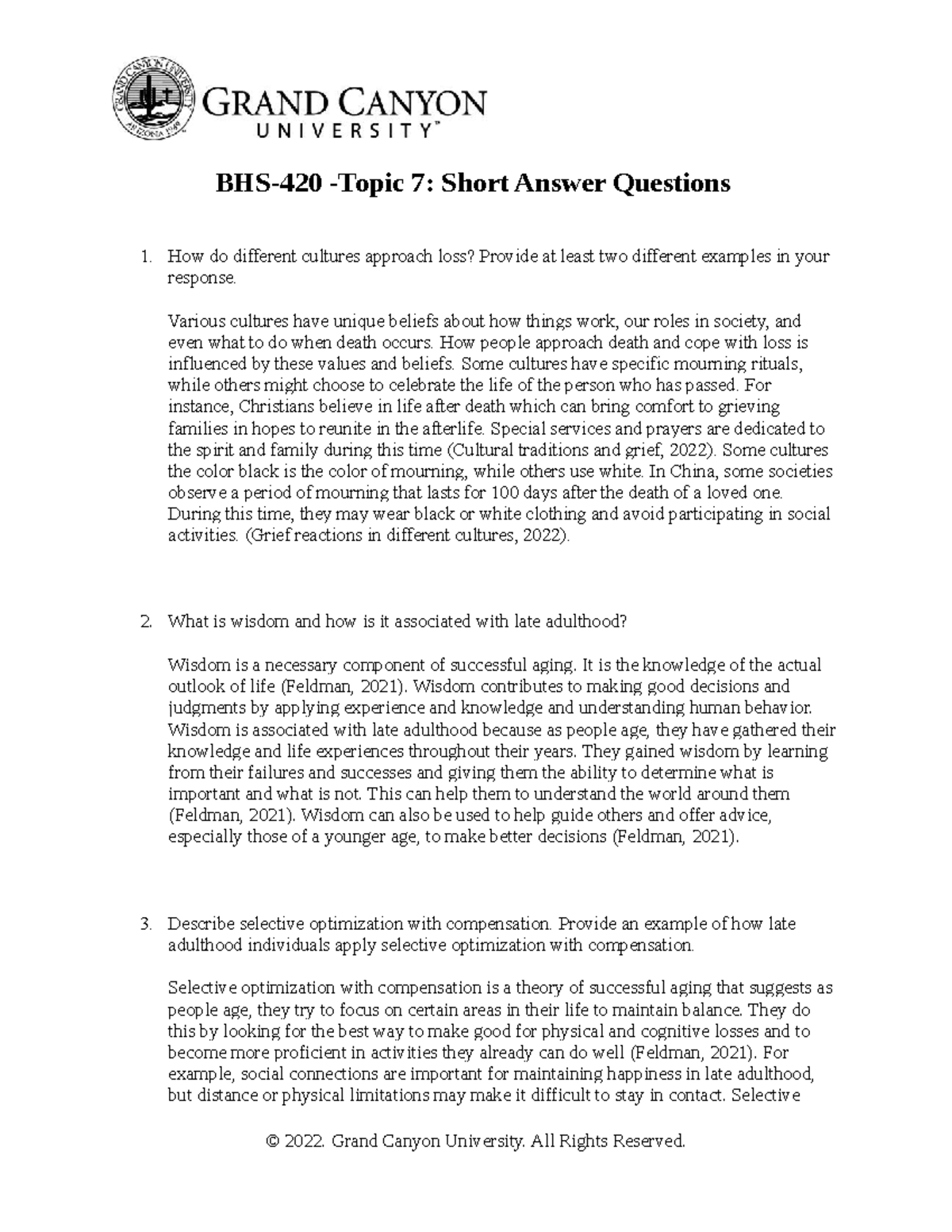 BHS-420 Topic 7: Short Answer Questions and Key Insights - Studocu