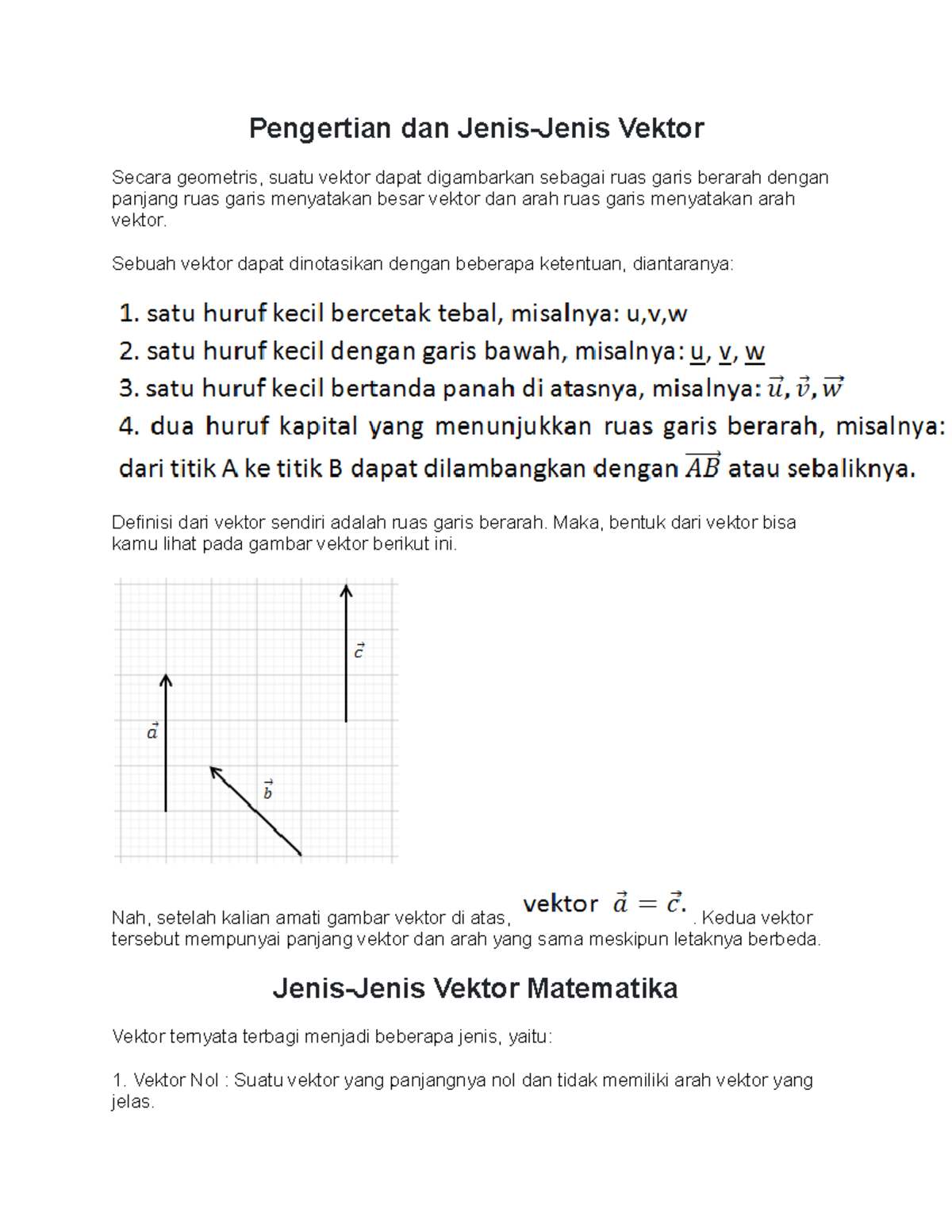Materi Vektor: Pengertian, Jenis, dan Operasi (Matematika) - Studocu