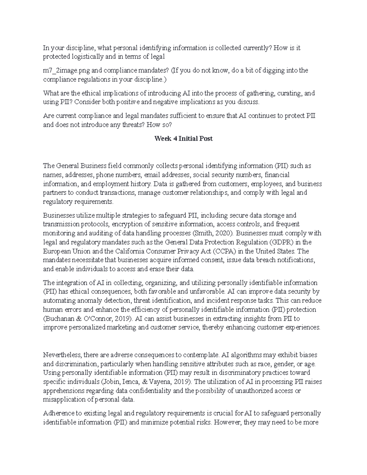 GB 101 - Week 4 Post: Addressing PII, AI Ethics, and Compliance Issues ...