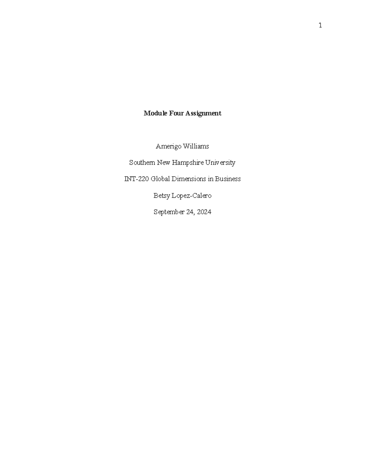 INT 220 module four assignment - Module Four Assignment Amerigo Williams Southern New Hampshire ...