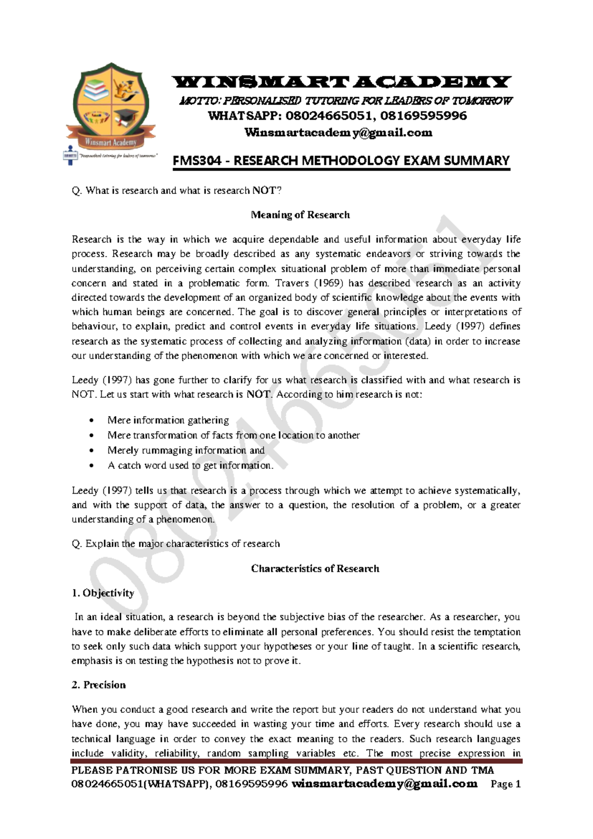 FMS304 Research Methodology Exam Summary Notes - Studocu